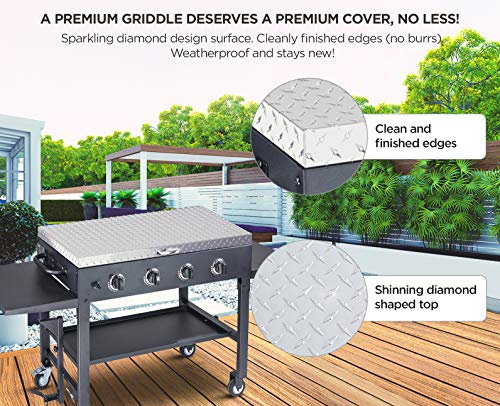 flybold Griddle Cover 36" Works for Blackstone Waterproof Diamond Plated Lightweight Aluminum Hard Top Lid with Stainless Steel Handle for Outdoor BBQ Hood Blackstone Griddle Accessories