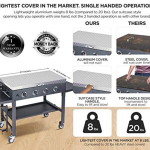 flybold Griddle Cover 36" Works for Blackstone Waterproof Diamond Plated Lightweight Aluminum Hard Top Lid with Stainless Steel Handle for Outdoor BBQ Hood Blackstone Griddle Accessories