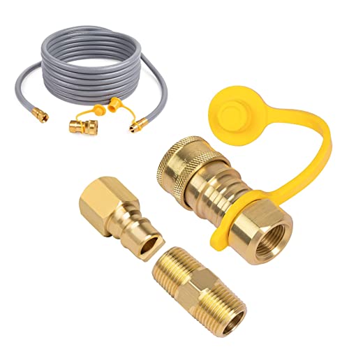 GASPRO 2 Pieces Grill Connectors & Hoses Accessories - 24 FT Natural Gas Hose with 3/8 Male Flare Quick Connect/Disconnect & 3/8 Inch Natural Gas Quick Connect Fittings for BBQ Gas Grill