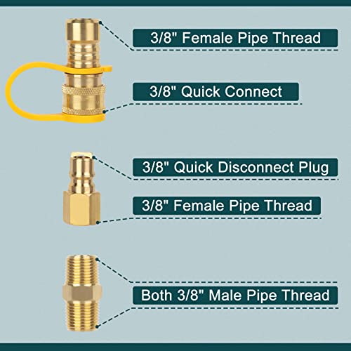 GASPRO 2 Pieces Grill Connectors & Hoses Accessories - 24 FT Natural Gas Hose with 3/8 Male Flare Quick Connect/Disconnect & 3/8 Inch Natural Gas Quick Connect Fittings for BBQ Gas Grill