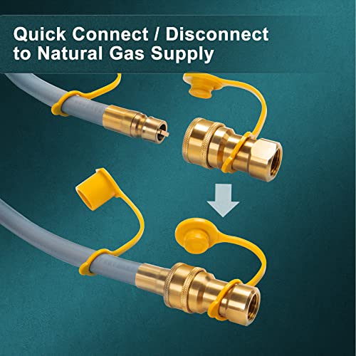 GASPRO 2 Pieces Grill Connectors & Hoses Accessories - 24 FT Natural Gas Hose with 3/8 Male Flare Quick Connect/Disconnect & 3/8 Inch Natural Gas Quick Connect Fittings for BBQ Gas Grill