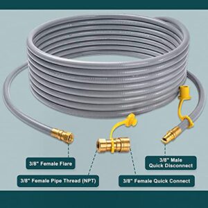 GASPRO 2 Pieces Grill Connectors & Hoses Accessories - 24 FT Natural Gas Hose with 3/8 Male Flare Quick Connect/Disconnect & 3/8 Inch Natural Gas Quick Connect Fittings for BBQ Gas Grill