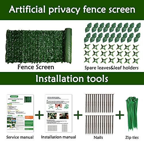 KASZOO Artificial Ivy Privacy Fence Screen, 118x39.4in Artificial Hedges Fence and Faux Ivy Vine Leaf Decoration for Outdoor Garden Décor