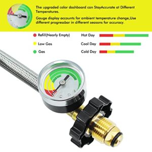 MENSI 6FT Upgraded Braided Universal POL 1/4 inch NPT & Inverted Male Flare Propane Tank Pigtail Hose with Gauge for Standard Two-Stage Regulator