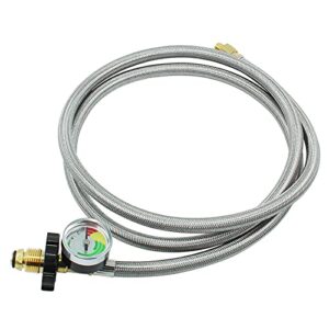 MENSI 6FT Upgraded Braided Universal POL 1/4 inch NPT & Inverted Male Flare Propane Tank Pigtail Hose with Gauge for Standard Two-Stage Regulator