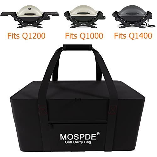 MOSPDE Grill Carry Bag Fits for Weber Q1200 Q1000 Propane Gas Grill, Portable Grill Carrying Bag for Q1400 Electric Grill, 600D Heavy Duty Water-Resistant Griddle Carry Bag for Camping and Barbecue