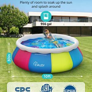 Swimming Pool, EVAJOY 10ft ×30in Above Ground Pool Easy Set, Blow Up Pool Kiddie Pool Inflatable Top Ring Swimming Pools for Adults Family Backyard Outdoor with Pool Cover