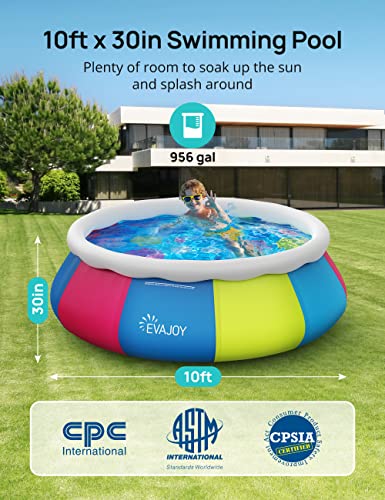 Swimming Pool, EVAJOY 10ft ×30in Above Ground Pool Easy Set, Blow Up Pool Kiddie Pool Inflatable Top Ring Swimming Pools for Adults Family Backyard Outdoor with Pool Cover