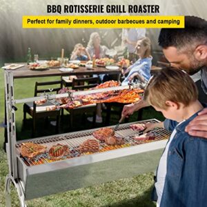 VEVOR 132 LBS Rotisserie Grill Roaster, 40W BBQ Small Pig Lamb Rotisserie Roaster, 50 Inch Stainless Steel Charcoal Spit Rotisserie Roaster Grill for Camping and Outdoor Barbecue