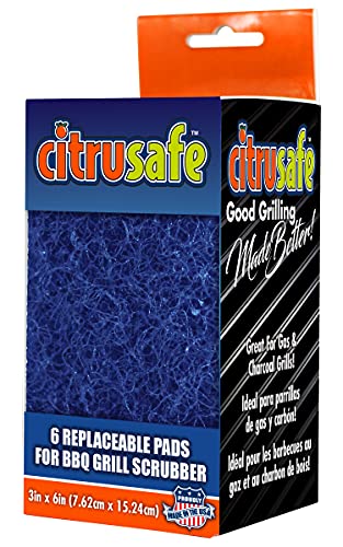 CitruSafe 6 Count Replaceable BBQ Grill Scrubber Pads - Removes Grease and Burnt Food Safely from Gas and Charcoal Grill Grates