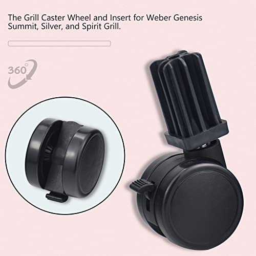 Caster Wheel Gas Grills/Stem Style Locking Swivel Caster 6414 for Weber, Genesis, Summit, Silver, Spirit Gas Grills, Includes Caster Insert (2 5/16" in Diameter) (1)