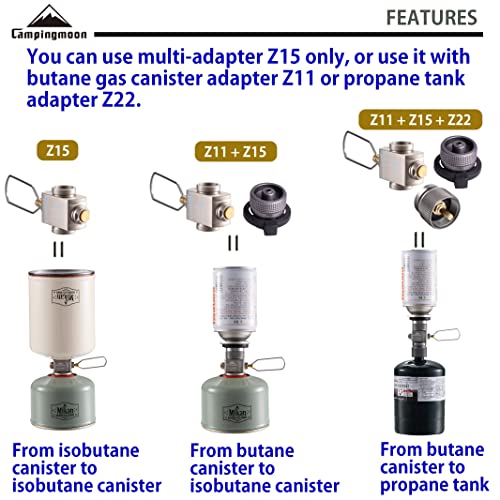 CAMPINGMOON Outdoor Camping Butane Gas Refill Adapter (Butane Gas to EN417 Lindal Valve Canister to 1lb Propane Tank (Z11/Z15/Z22))