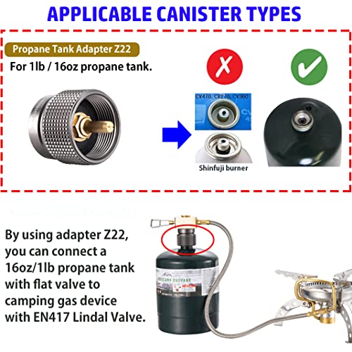 CAMPINGMOON Outdoor Camping Butane Gas Refill Adapter (Butane Gas to EN417 Lindal Valve Canister to 1lb Propane Tank (Z11/Z15/Z22))