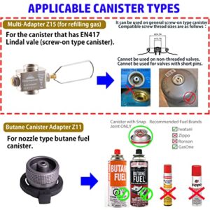 CAMPINGMOON Outdoor Camping Butane Gas Refill Adapter (Butane Gas to EN417 Lindal Valve Canister to 1lb Propane Tank (Z11/Z15/Z22))