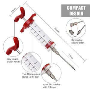 X-WLANG Premium Meat Injector, Marinade Injector Syringe with 2 Meat Needles for BBQ Grill Smoker, Turkey and Cooking 1-oz Capacity, 2 Stainless Needles, 1 Brush, Red