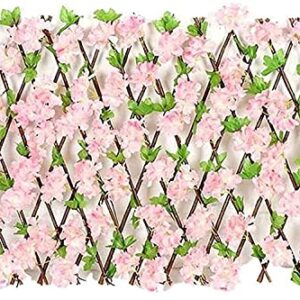 HACSYP Expandable Faux Privacy Fence Wooden Retractable Fence Expanding Fence Hedge Screening with Artificial Flower Leaves | Garden Privacy Protective Screens Trellis Fence Panels