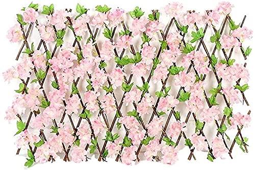 HACSYP Expandable Faux Privacy Fence Wooden Retractable Fence Expanding Fence Hedge Screening with Artificial Flower Leaves | Garden Privacy Protective Screens Trellis Fence Panels