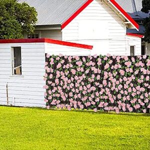 HACSYP Expandable Faux Privacy Fence Wooden Retractable Fence Expanding Fence Hedge Screening with Artificial Flower Leaves | Garden Privacy Protective Screens Trellis Fence Panels