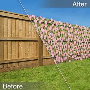 HACSYP Expandable Faux Privacy Fence Wooden Retractable Fence Expanding Fence Hedge Screening with Artificial Flower Leaves | Garden Privacy Protective Screens Trellis Fence Panels