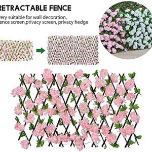 HACSYP Expandable Faux Privacy Fence Wooden Retractable Fence Expanding Fence Hedge Screening with Artificial Flower Leaves | Garden Privacy Protective Screens Trellis Fence Panels