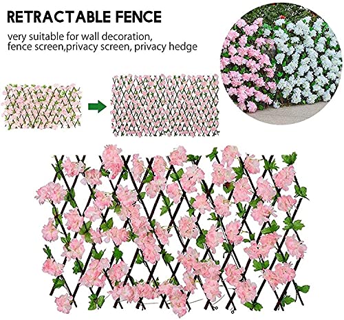 HACSYP Expandable Faux Privacy Fence Wooden Retractable Fence Expanding Fence Hedge Screening with Artificial Flower Leaves | Garden Privacy Protective Screens Trellis Fence Panels