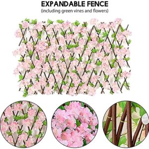 HACSYP Expandable Faux Privacy Fence Wooden Retractable Fence Expanding Fence Hedge Screening with Artificial Flower Leaves | Garden Privacy Protective Screens Trellis Fence Panels