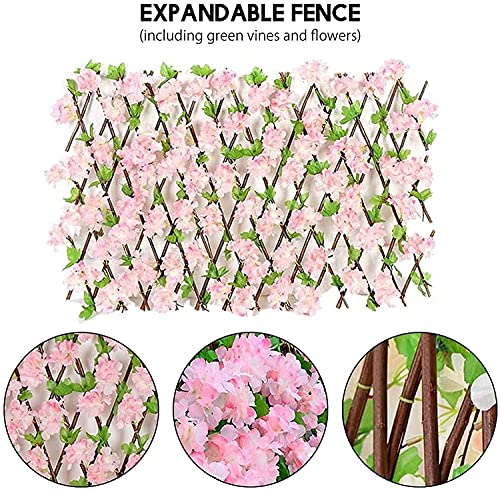 HACSYP Expandable Faux Privacy Fence Wooden Retractable Fence Expanding Fence Hedge Screening with Artificial Flower Leaves | Garden Privacy Protective Screens Trellis Fence Panels