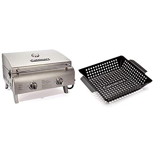 Cuisinart CGG-306 Chef's Style Propane Tabletop Grill, Two-Burner, Stainless Steel & CNW-328 11-Inch, Non-Stick Grill Wok, 11 x 11