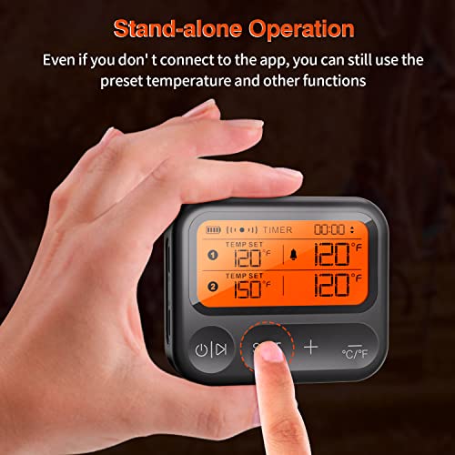 Digital Meat Thermometer for Grilling and Smoking, Wireless Bluetooth Meat Thermometer for Outside Grill with Instant Read Dual Meat Probes, Rechargeable Waterproof BBQ Thermometer for Smoker