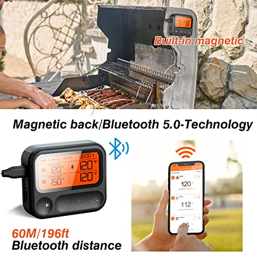 Digital Meat Thermometer for Grilling and Smoking, Wireless Bluetooth Meat Thermometer for Outside Grill with Instant Read Dual Meat Probes, Rechargeable Waterproof BBQ Thermometer for Smoker