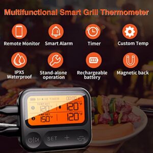 Digital Meat Thermometer for Grilling and Smoking, Wireless Bluetooth Meat Thermometer for Outside Grill with Instant Read Dual Meat Probes, Rechargeable Waterproof BBQ Thermometer for Smoker