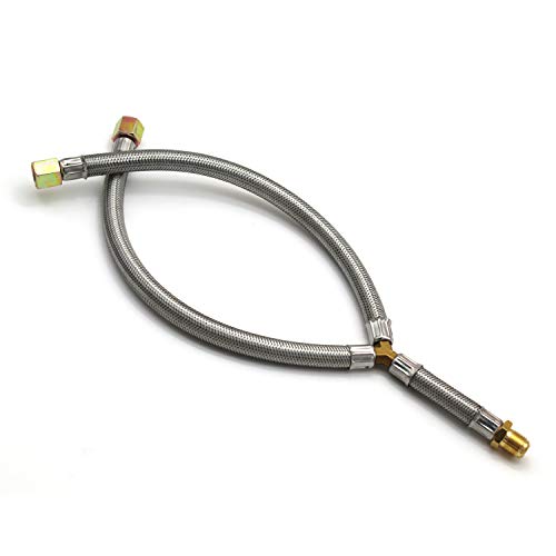 MENSI Propane Grill Y-Splitter Extension Adapter Braided Hose Length 15" with 3/8" Flare Connection