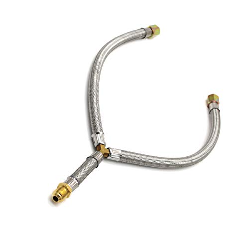 MENSI Propane Grill Y-Splitter Extension Adapter Braided Hose Length 15" with 3/8" Flare Connection