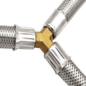 MENSI Propane Grill Y-Splitter Extension Adapter Braided Hose Length 15" with 3/8" Flare Connection