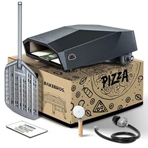 Bakebros Outdoor Pizza Oven (Titan Gray) Portable Gas-Fired Outside Ovens with Pizzas Peel, Stone, Built-in Infrared Thermometer, Recipe and Carry Cover Bag