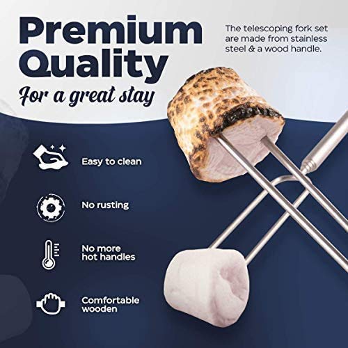 Marshmallow Sticks – 8 pcs Roasting Sticks for BBQ, Campfire, Fire Pits, Camping – Durable Stainless Steel Smores Sticks with Wooden Handles – Practical and Easy to Use