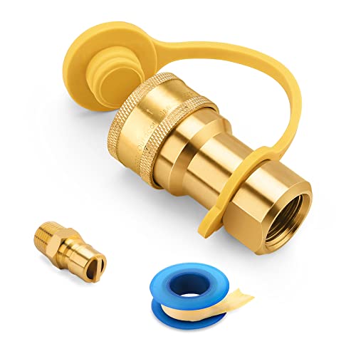 WADEO 1/2" QDD LP Gas Quick Connect Fittings with Male Insert Plug, Natural Gas Propane Quick Disconnect Kit, 100% Solid Brass