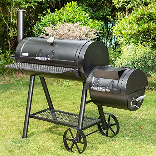 MFSTUDIO Heavy Duty X-Large Charcoal Grill Offset Smoker, 942 sq.in. Cooking Area, For Outdoor Camping Family & Friends Gathering, Black