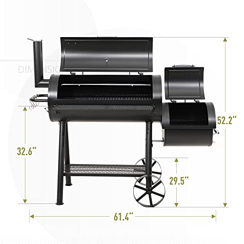 MFSTUDIO Heavy Duty X-Large Charcoal Grill Offset Smoker, 942 sq.in. Cooking Area, For Outdoor Camping Family & Friends Gathering, Black