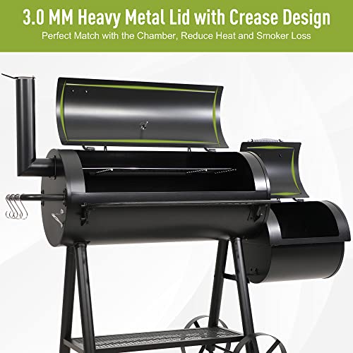 MFSTUDIO Heavy Duty X-Large Charcoal Grill Offset Smoker, 942 sq.in. Cooking Area, For Outdoor Camping Family & Friends Gathering, Black