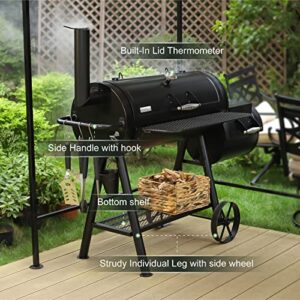 MFSTUDIO Heavy Duty X-Large Charcoal Grill Offset Smoker, 942 sq.in. Cooking Area, For Outdoor Camping Family & Friends Gathering, Black