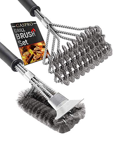 18-Inch Grill Brush Set (1 x Bristle Free Brush, 1 x Scraper Brush ), BBQ Brush for Grill Cleaning, Outdoor Grill Cleaning Tools, Stainless Steel, 2 PCS