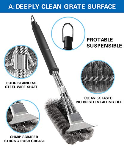 18-Inch Grill Brush Set (1 x Bristle Free Brush, 1 x Scraper Brush ), BBQ Brush for Grill Cleaning, Outdoor Grill Cleaning Tools, Stainless Steel, 2 PCS