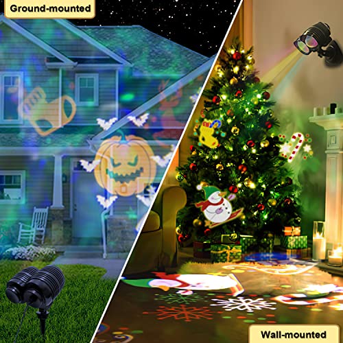 Christmas Dual Projector Lights Outdoor, Built in Vivid 24 HD Effects (3D Ocean Wave + Patterns) with IP65 Waterproof, RF Remote Control, Timer for Halloween Christmas Party Home Indoor Decorations