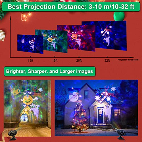 Christmas Dual Projector Lights Outdoor, Built in Vivid 24 HD Effects (3D Ocean Wave + Patterns) with IP65 Waterproof, RF Remote Control, Timer for Halloween Christmas Party Home Indoor Decorations