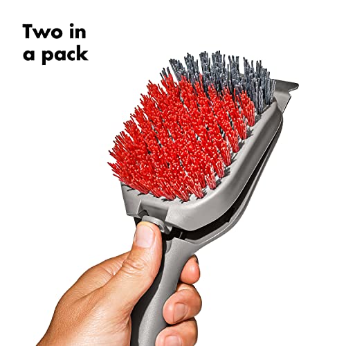 OXO Good Grips Nylon Cold Cleaning Grill Brush, 2Cold Replacement Heads, Red