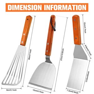 3 Pcs Metal Spatula Set Stainless Steel Fish Spatula Turner Slotted Pancake Spatula Griddle Flipper Scraper with Wood Handle for Kitchen Burger Egg Cooking Grilling BBQ