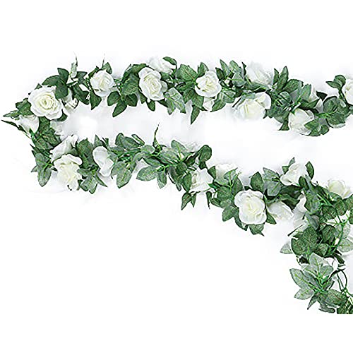 Vines with Flowers, Garlands for Decor ,Vine Plants, Artificial Plants Greenery Vine for Bedroom Vine Trellis Classroom Balcony Decor (White )