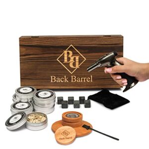 back barrel smoked cocktail kit – premium whiskey smoker kit with smoker, smoking torch, natural wood chips, whiskey stones, recipe ebook – bourbon smoker kit, smoked old fashioned kit (no butane)