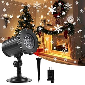 fliti christmas snowflake projector lights, upgrade rotating led snowfall projection lamp, outdoor ip65 waterproof snowfall projector decorative lighting for halloween xmas party gift